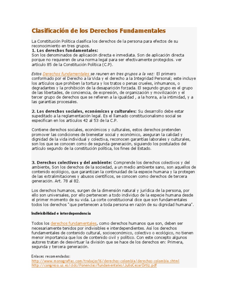 Clasificación de Derechos Fundamentales | PDF | Derechos humanos ...