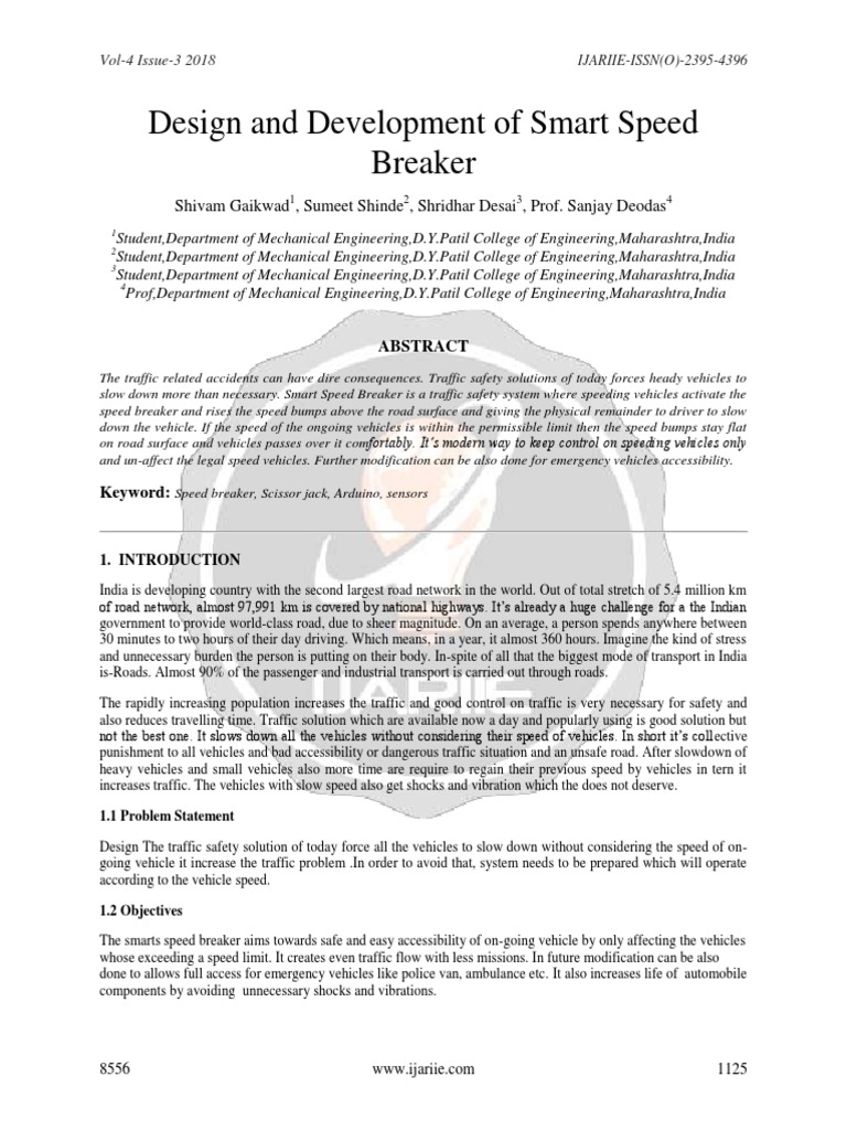Design and Development of Smart Speed Breaker Ijariie8556 PDF | PDF ...