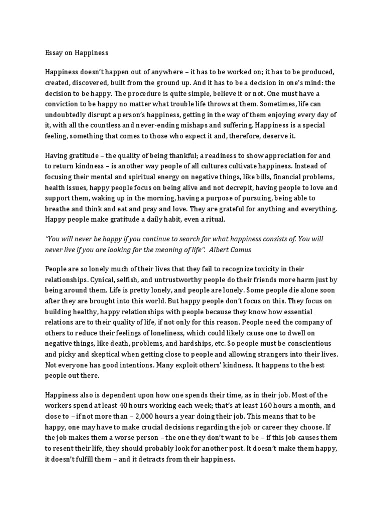 Essay On Happiness | Download Free PDF | Gratitude | Happiness