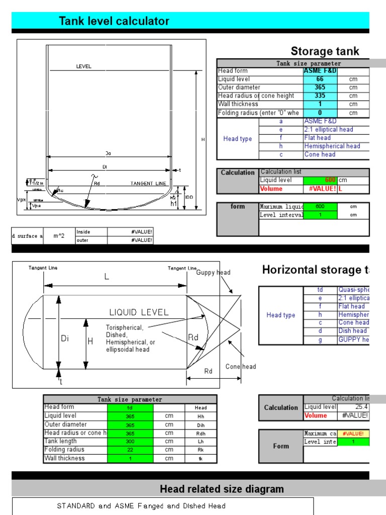 Tank Level Calculator Storage Tank: Head Related Size Diagram | PDF ...