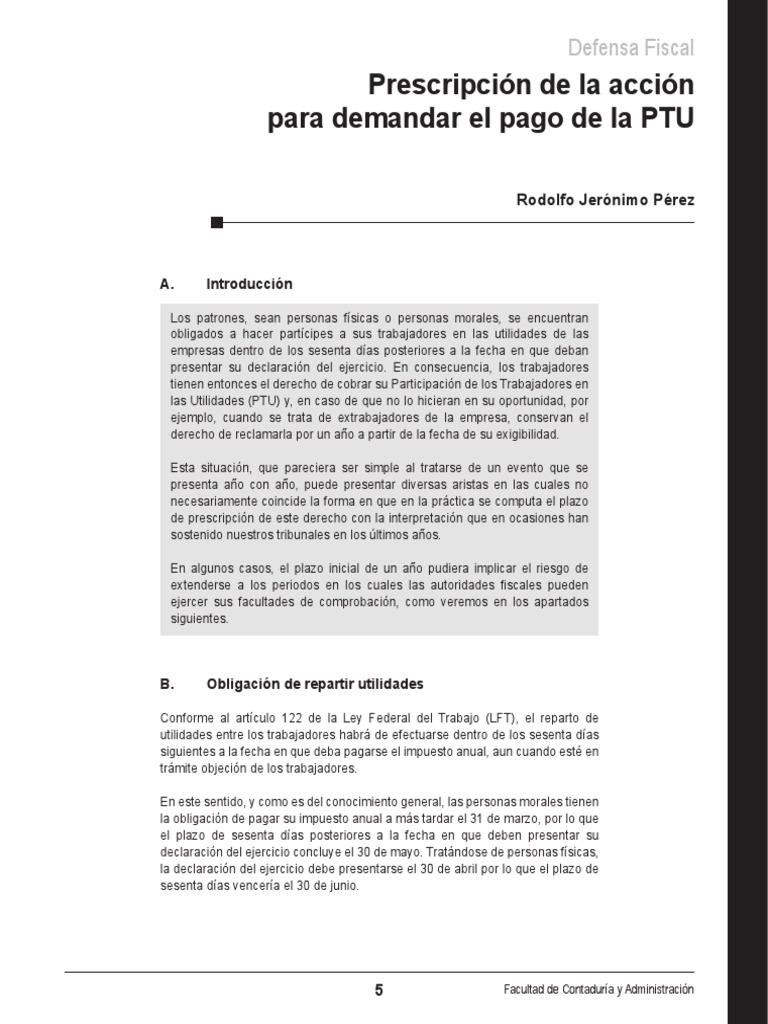 Prescripción de PTU según LFT | PDF | Estatuto de limitaciones | Gobierno