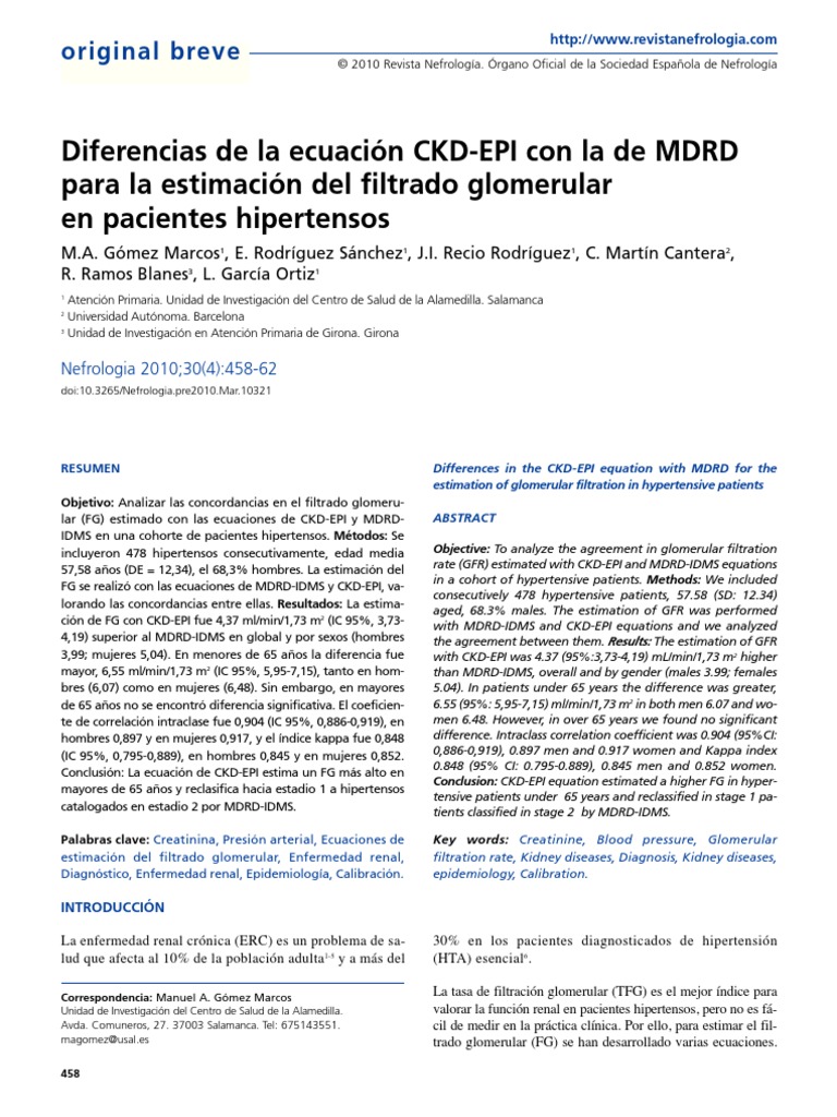 CKD Epi | PDF | Hipertensión | Sistema urinario