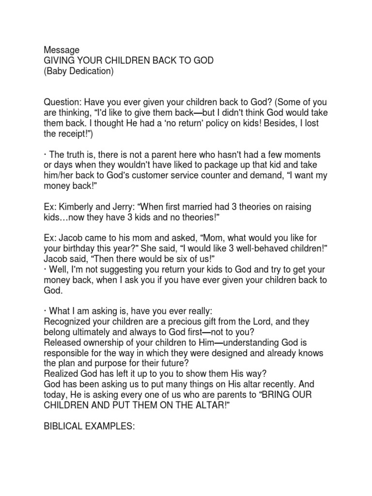 Giving Your Children Back to God: A Commitment to Raise Children God's ...