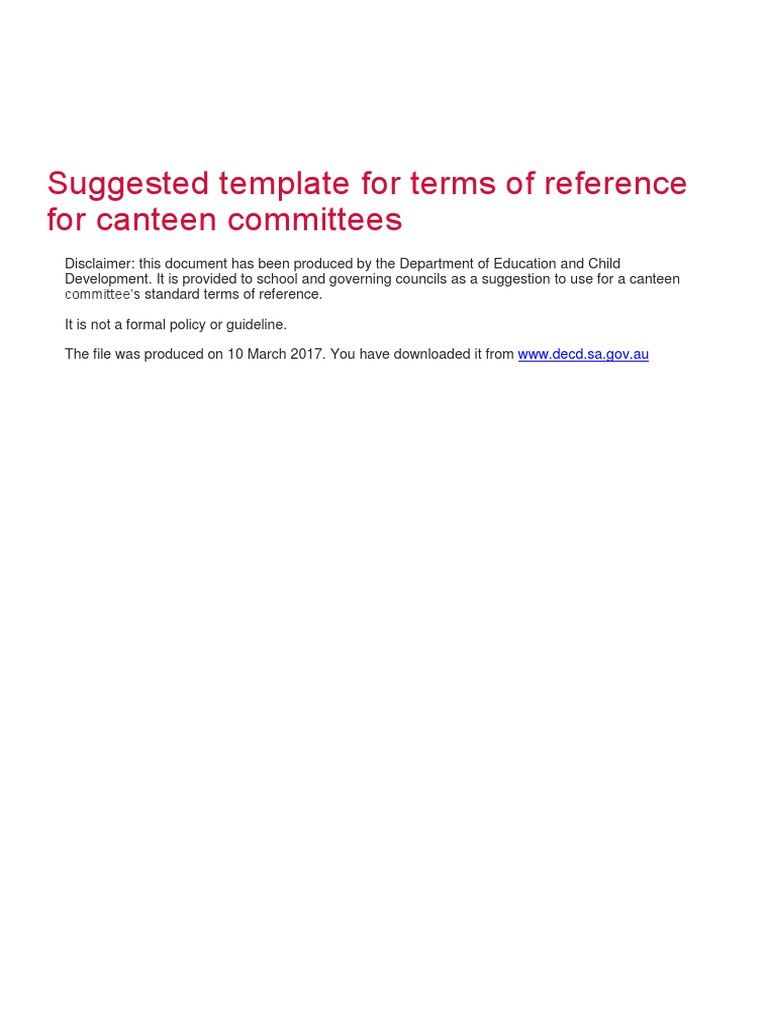 Terms of Reference Canteen Committee | PDF | Committee | Employment
