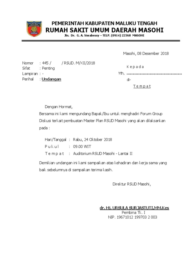 Undangan Diskusi Master Plan RSUD | PDF