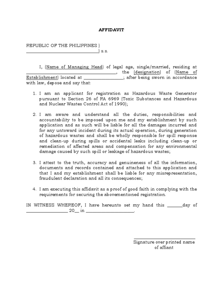 Accountability Statement On Liabilities And Responsibilities In Case Of 