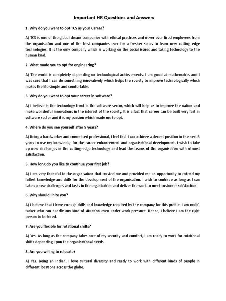 Important HR Questions and Answers | PDF | Employment | Economies