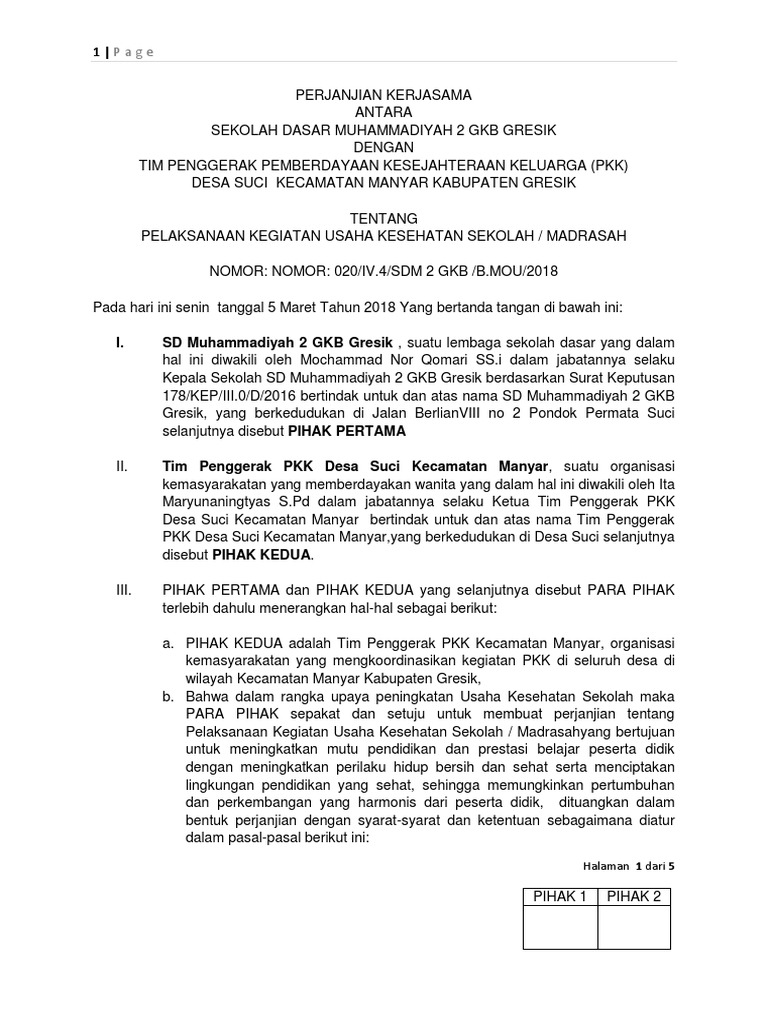 Perjanjian Kerjasama Uks-Pkk Desa | PDF