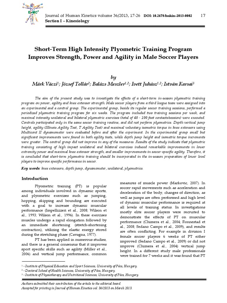 Short-Term High Intensity Plyometric Training Program Improves Strength ...