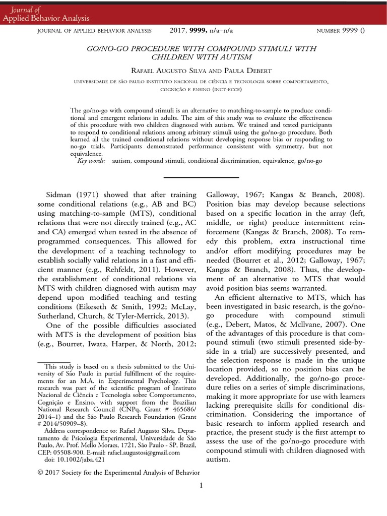 Go-No-Go Procedure PDF | Download Free PDF | Reinforcement | Autism