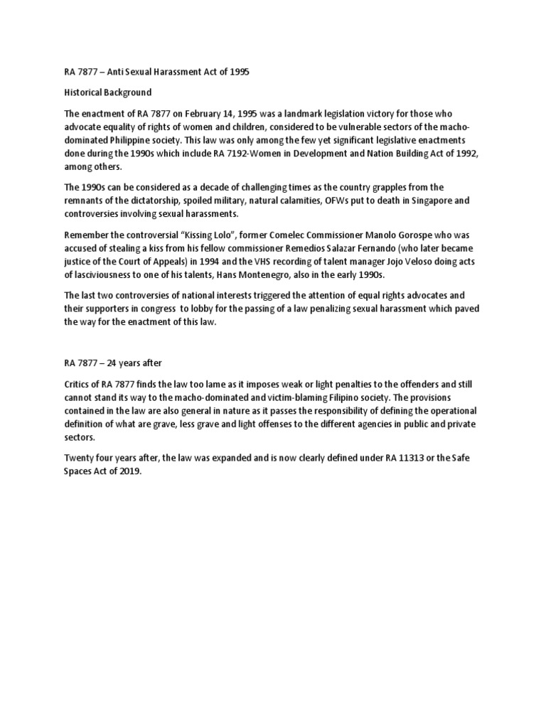 RA 7877 Historical Background | PDF