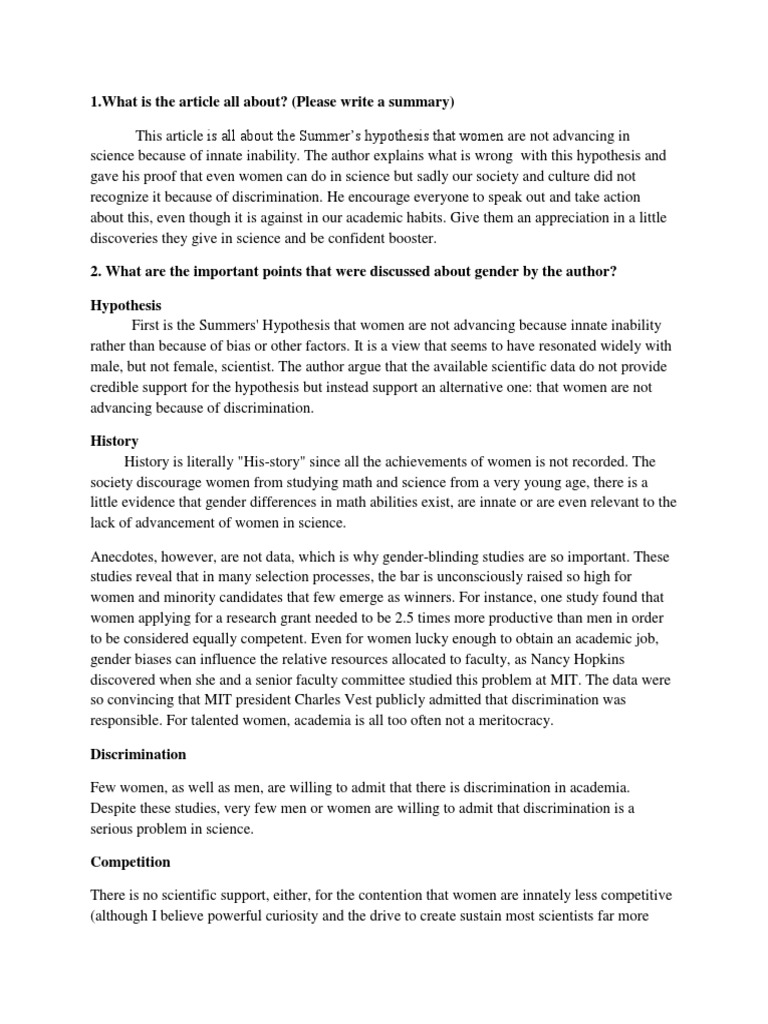 Does Gender Matter 1 | PDF | Sexism | Science