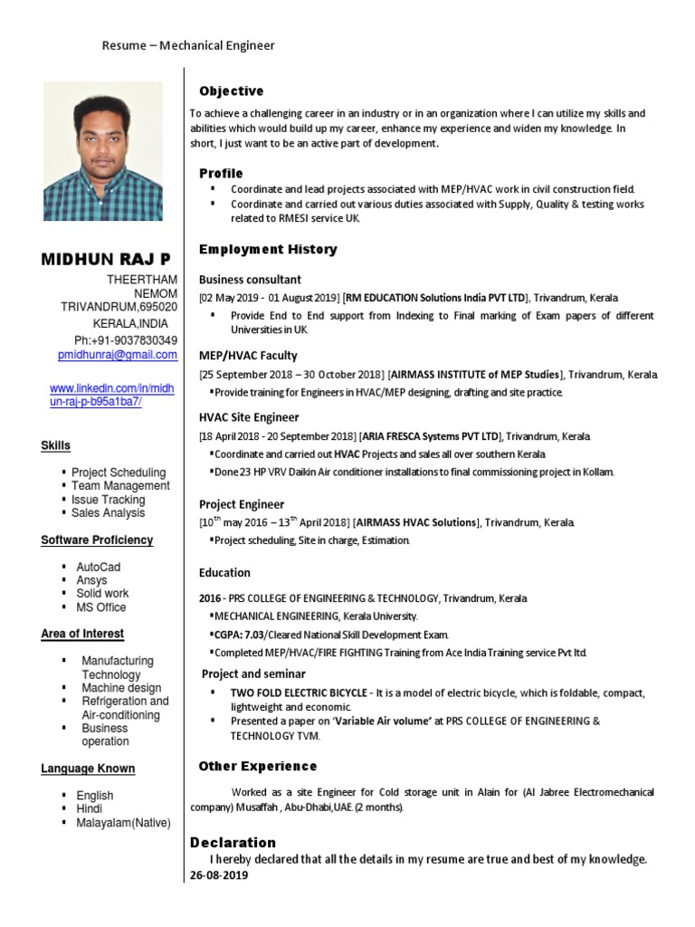 Midhun Raj P | PDF | Hvac | Engineering