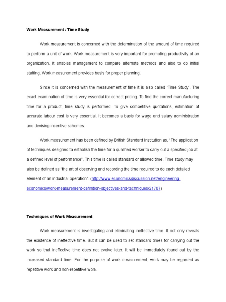 Work Measurement / Time Study | PDF | Analysis | Business