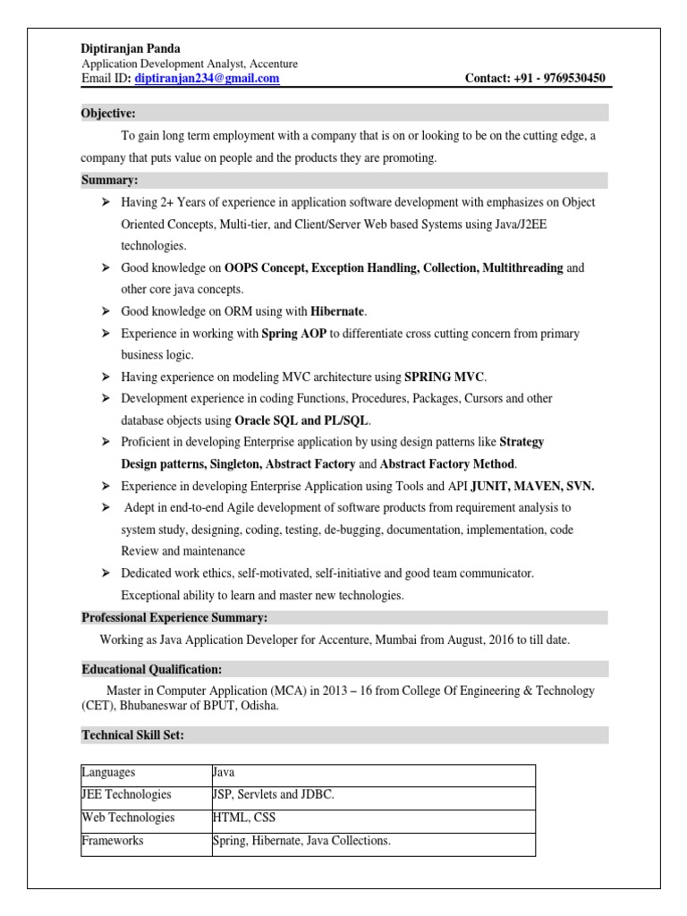 Diptiranjan Panda Contact: +91 - 9769530450: Application Development Analyst, Accenture ...