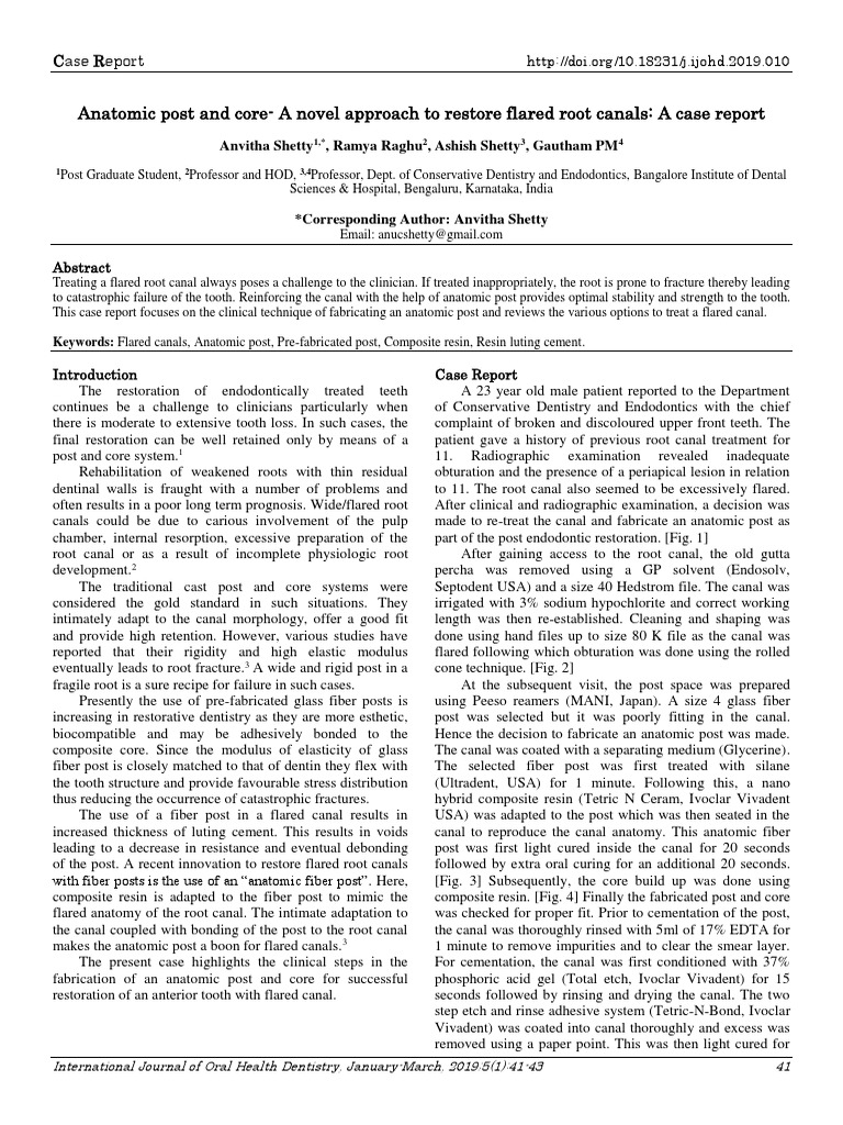 Anatomic Post and Core-A Novel Approach To Restore Flared Root Canals ...