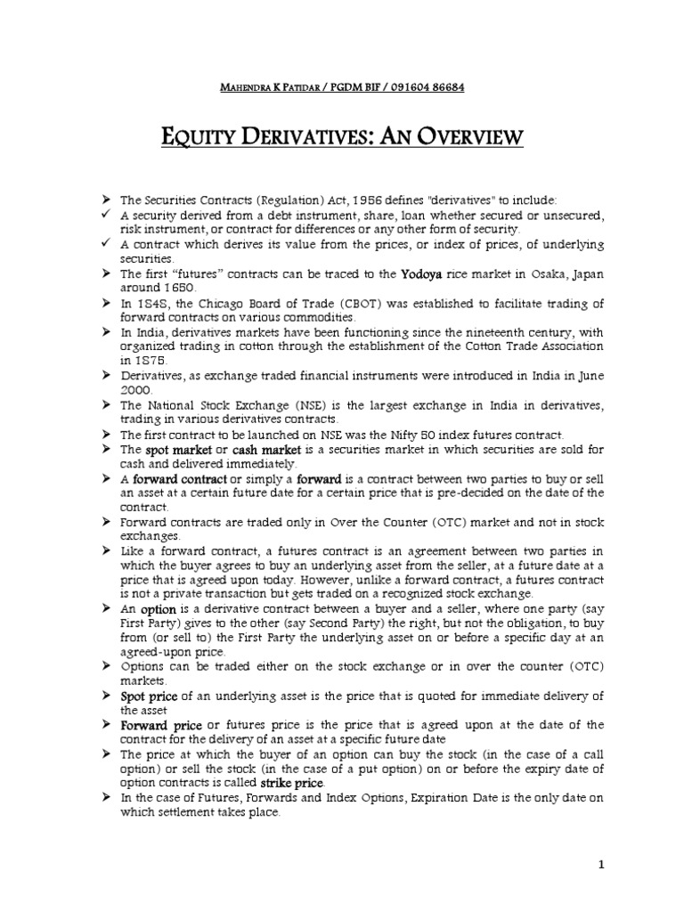 Overview of Equity Derivatives | PDF | Law