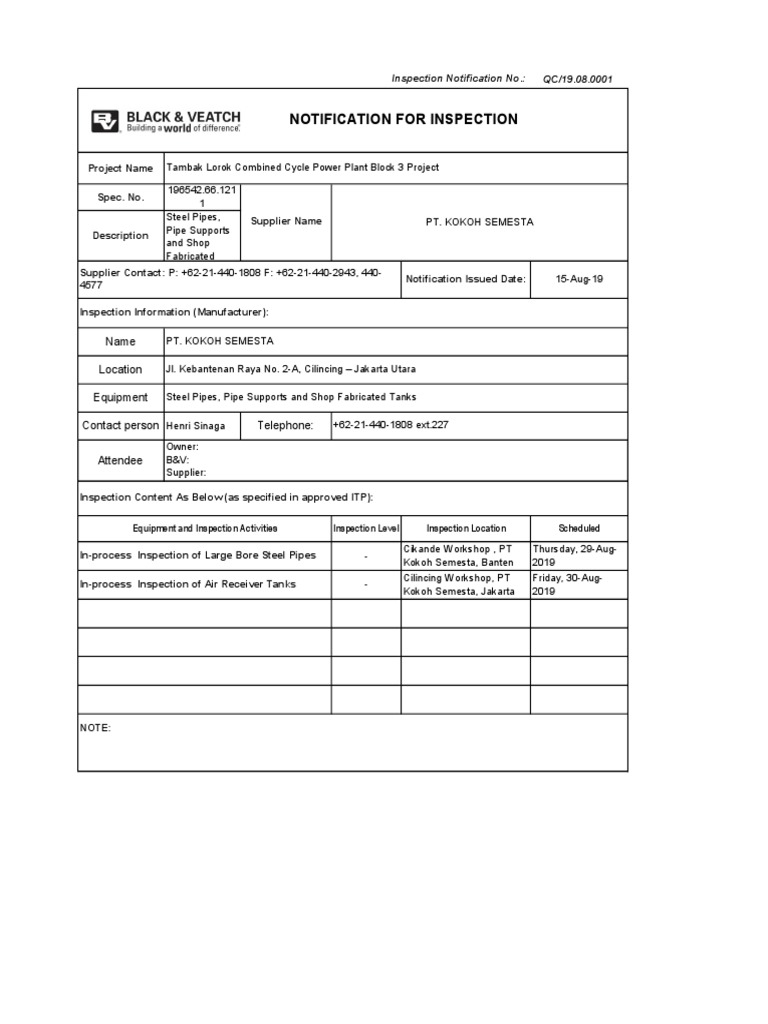 TBL-Inspection Notification 001 | PDF