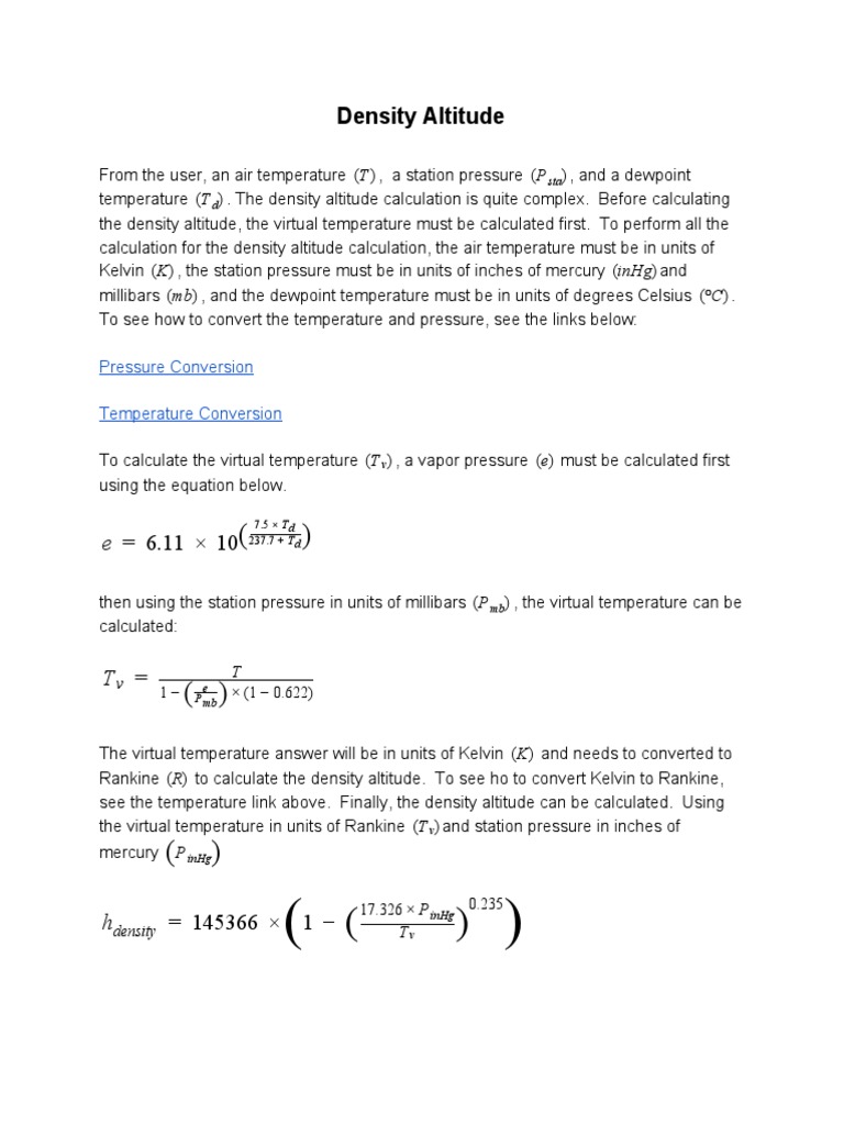 Density Altitude: Pressure Conversion Temperature Conversion | PDF