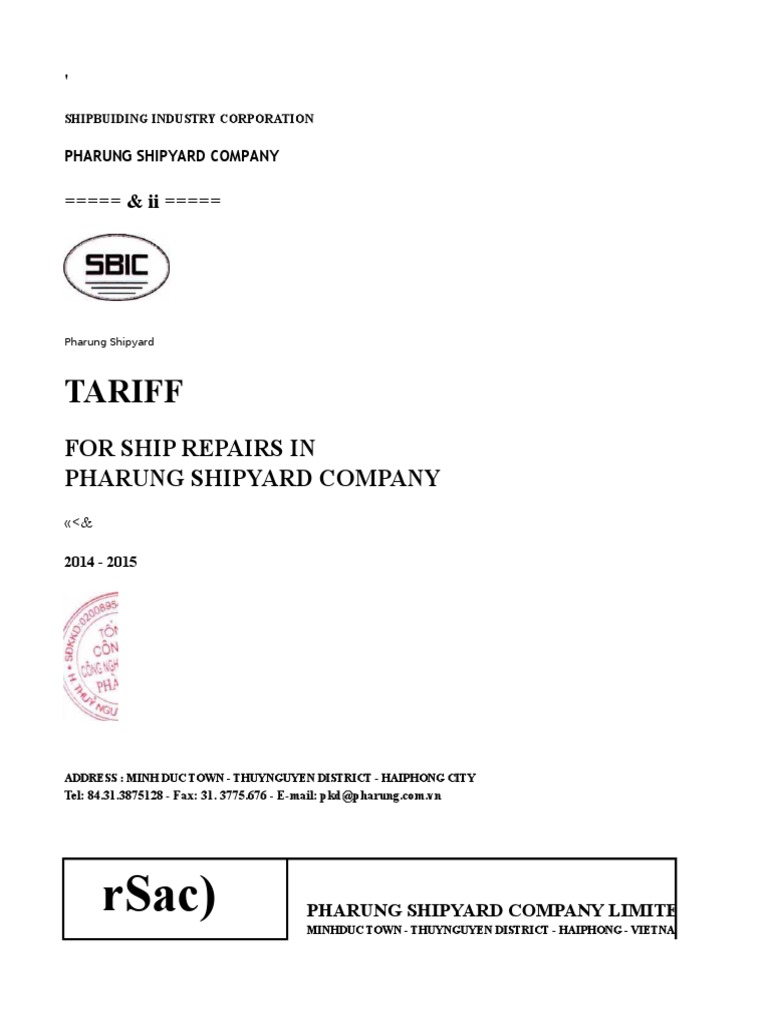 Tariff Shipbuilding | PDF | Tonnage | Propeller