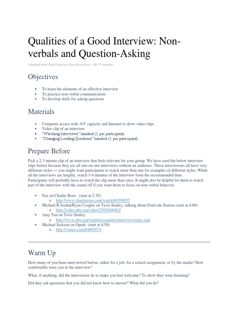 Qualities of Good Interview | PDF | Question | Interview
