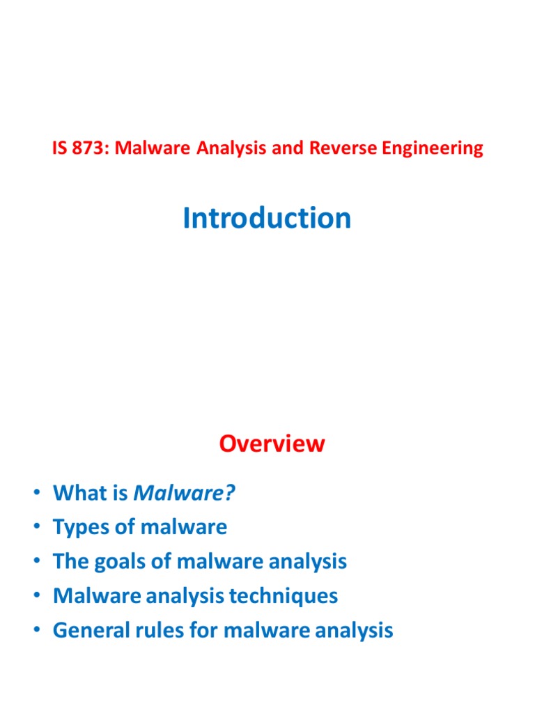 Lecture - 01 - Introduction To Malware Analysis PDF | PDF | Malware | Antivirus Software