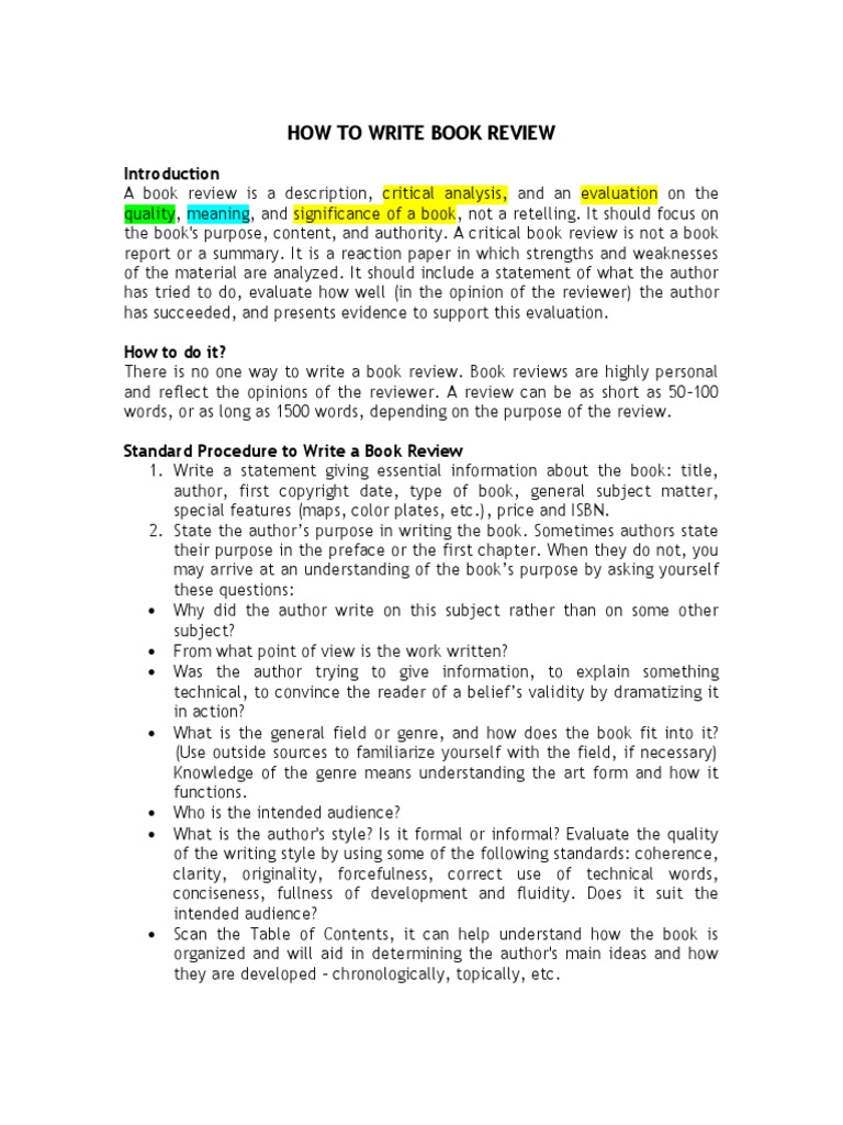 How To Write Book Review PDF | PDF | Books | Argument