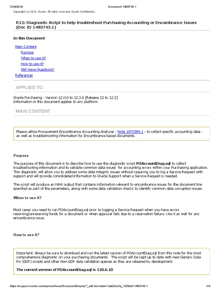 R12 Diagnostic Script To Help Troubleshoot Purchasing Accounting or Encumbrance Issues | PDF ...