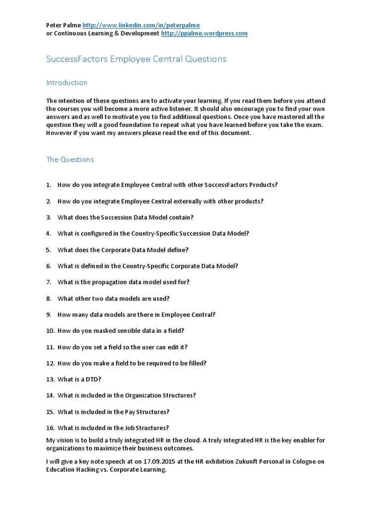 SuccessFactors Employee Central Practice Questions | PDF | Data Model ...