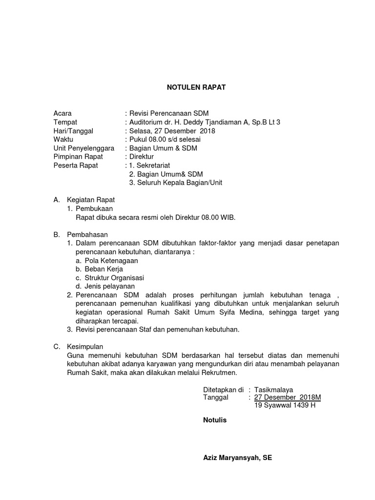 Notulen Revisi Perencanaan Staf | PDF