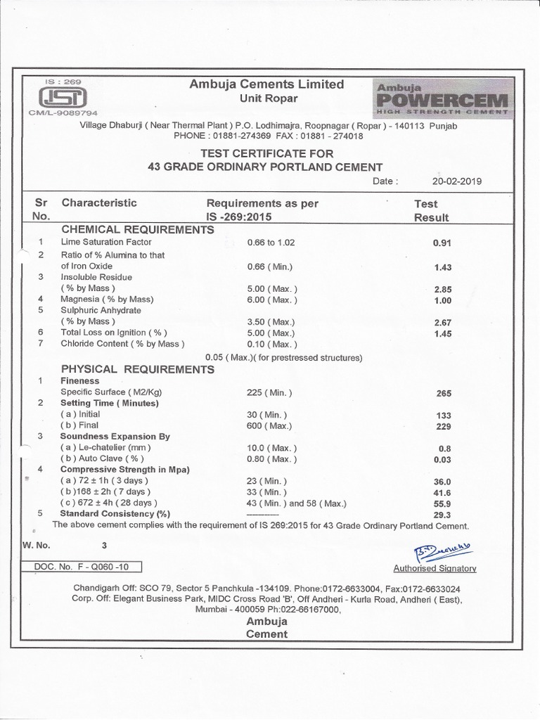 MTC OPC 43 GRADE AMBUJA