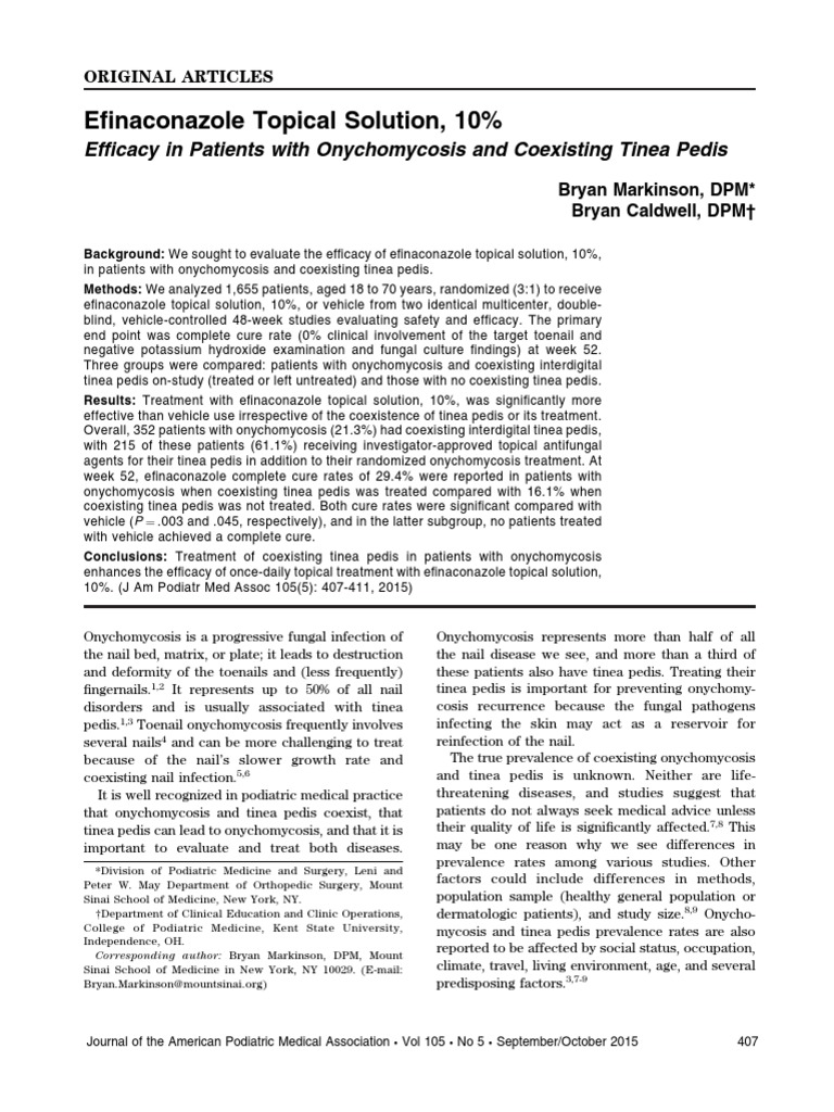 Efinaconazole Topical Solution, 10%: Efficacy in Patients With ...