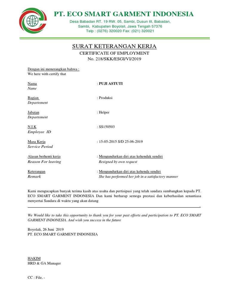 Paklaring Eco Smart Garment | PDF