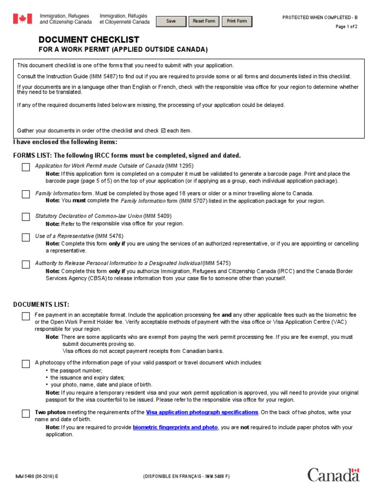Work Permit Application Checklist IMM 5488 | PDF | Travel Visa | Passport