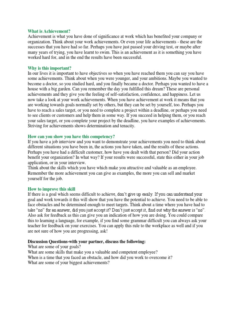 What Is Achievement?: Discussion Questions-With Your Partner, Discuss ...