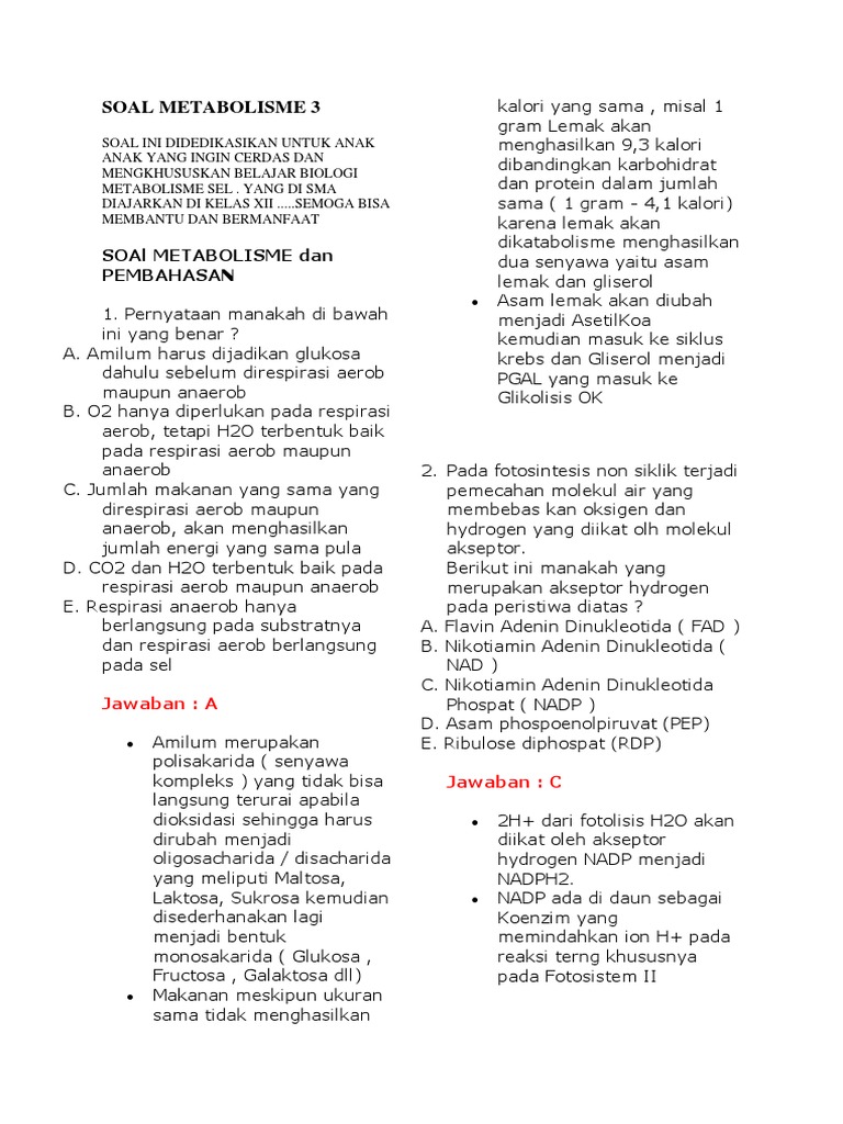 Soal Metabolisme 3 | PDF
