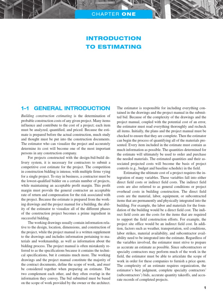 To Estimating: 1-1 General Introduction | PDF | General Contractor ...