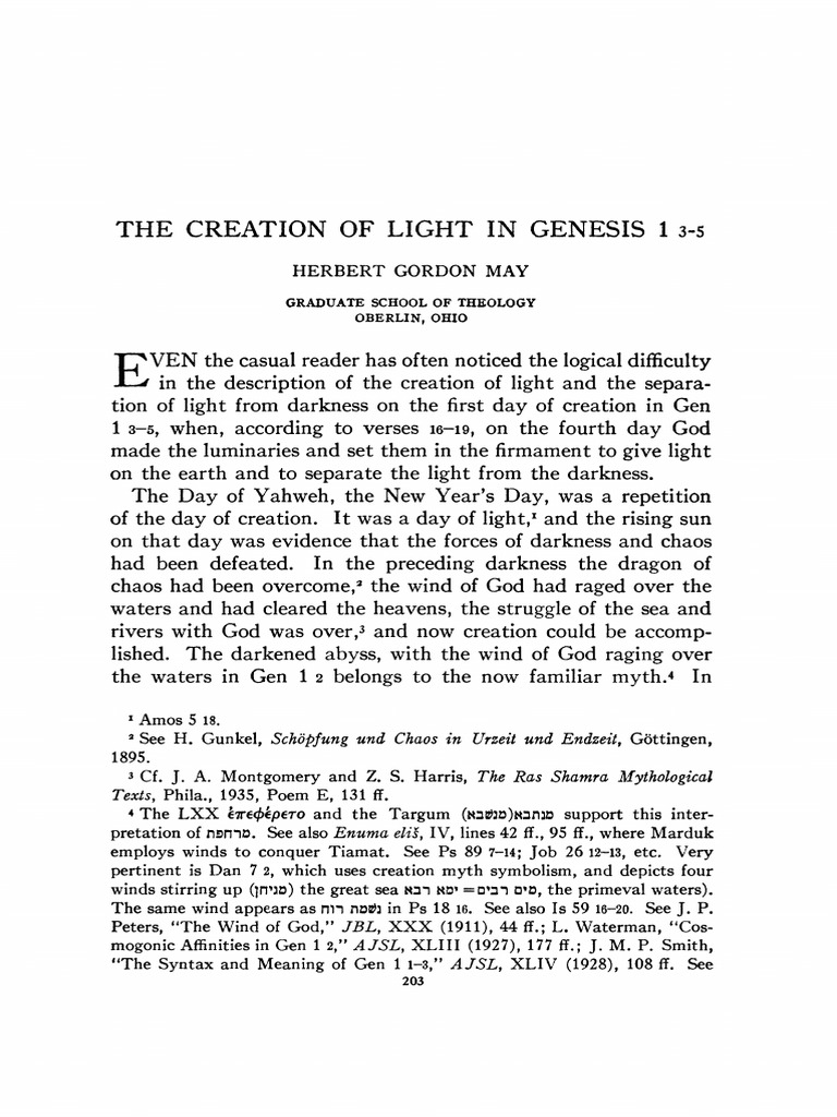 Creation of Light in Genesis 1:3-5 | PDF | Genesis Creation Narrative ...