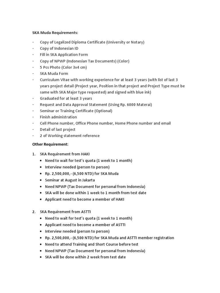 SKA Muda Requirements | PDF | Banks | Business