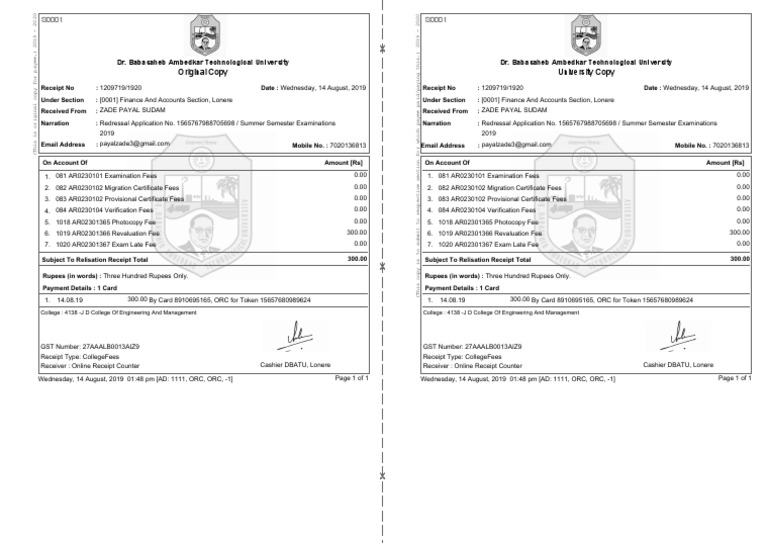 Original Copy University | PDF | Payments | Receipt