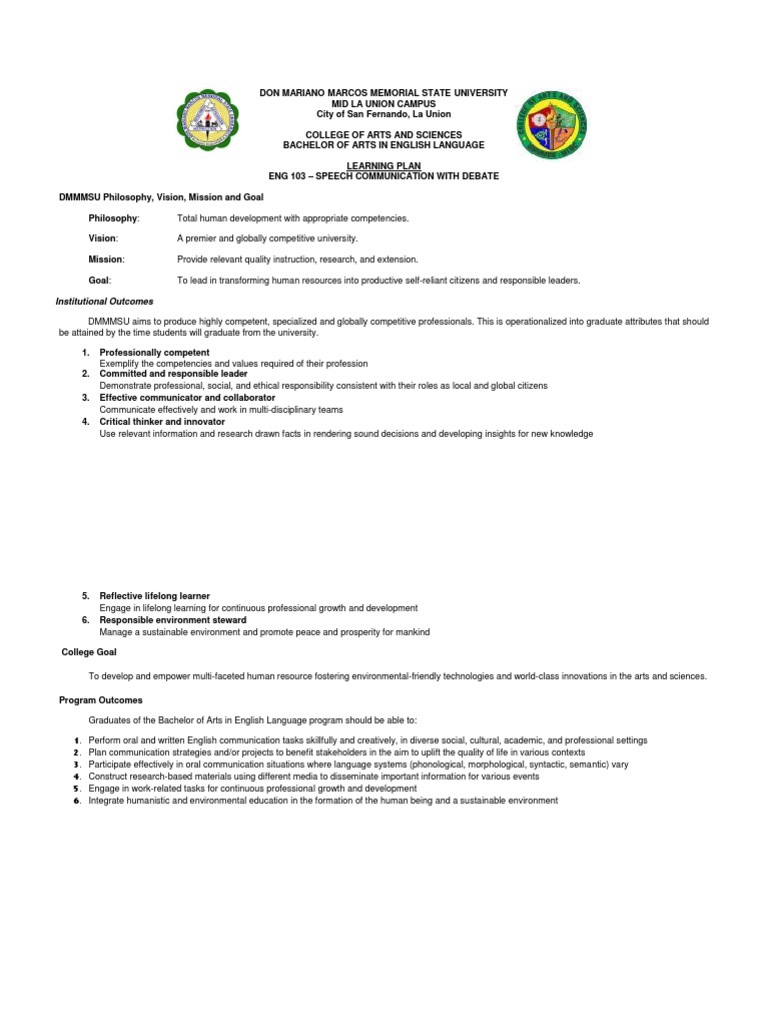 MLUC - Sample Learning Plan | PDF | University | Goal