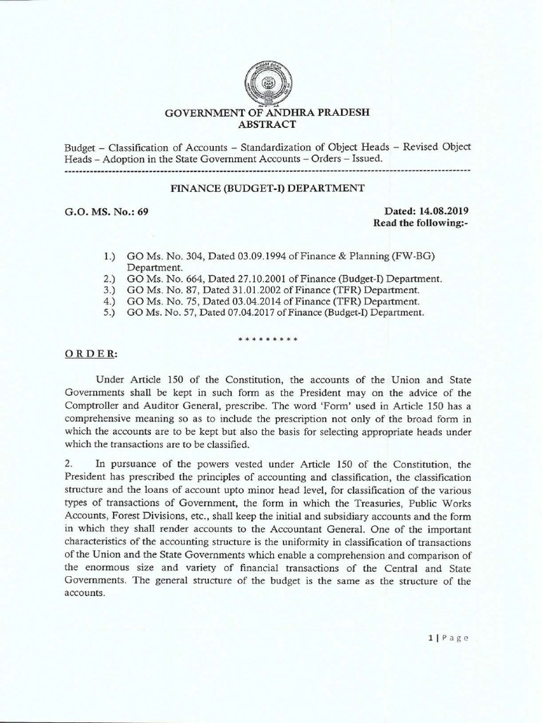 GO-MS-69 - Head of Accounts Classification | PDF