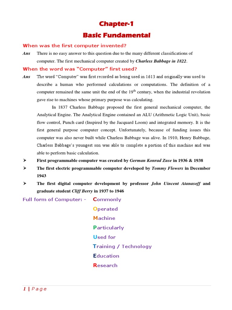 Chapter-1 Basic Fundamental: When Was The First Computer Invented? | Download Free PDF | Central ...