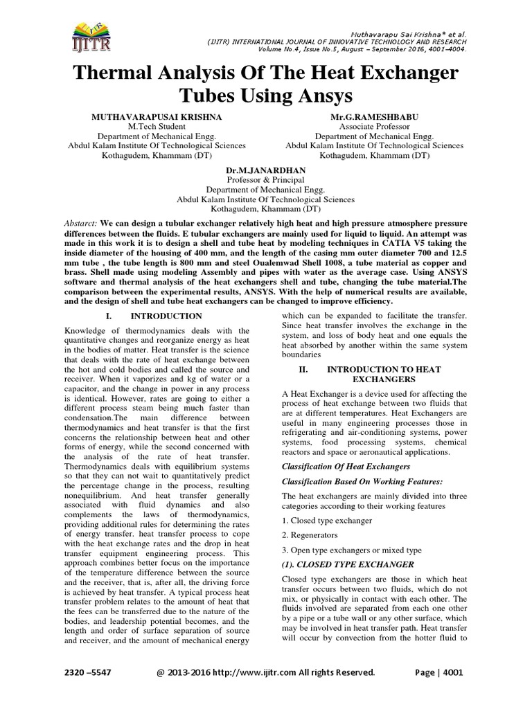 Thermal Analysis of The Heat Exchanger Tubes Using Ansys PDF | PDF ...