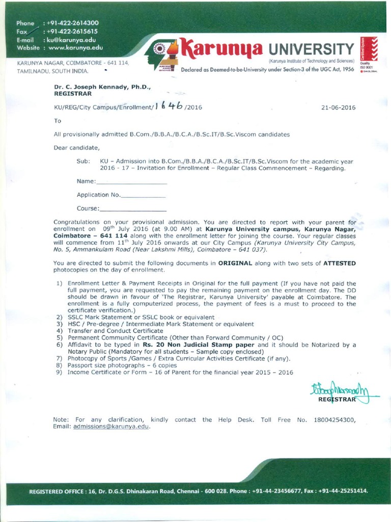 Day Scholar Enrollment Letter | Download Free PDF | Public Law | Virtue
