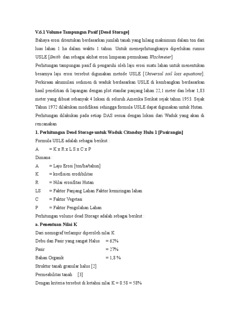 Perhitungan Dead Storage Waduk | PDF | Metode & Bahan Ajar | Sains ...