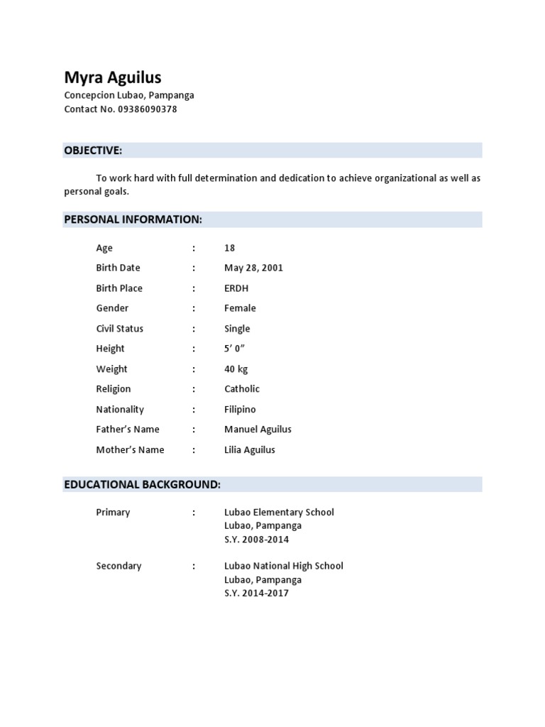 Myra Aguilus: Objective | PDF