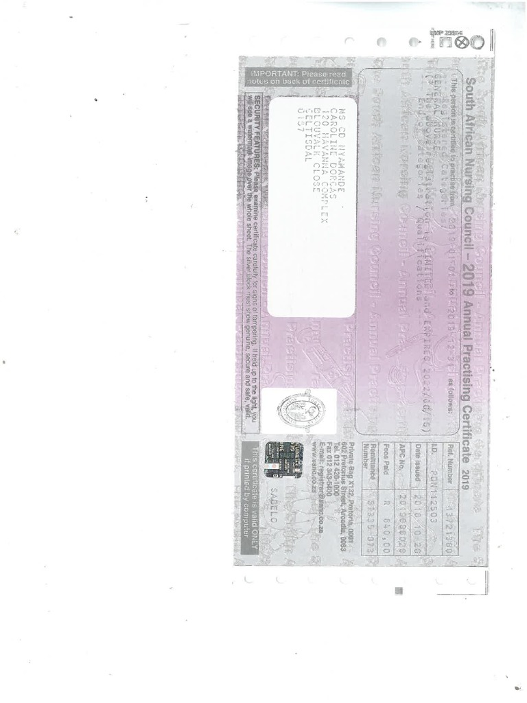 SANC Annual Practicing Certificate PDF | PDF