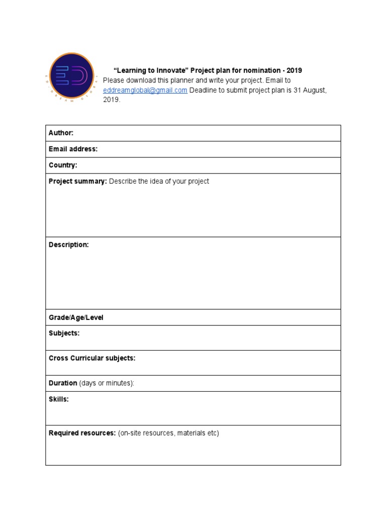 Please Download This Planner and Write Your Project. Email To Deadline ...