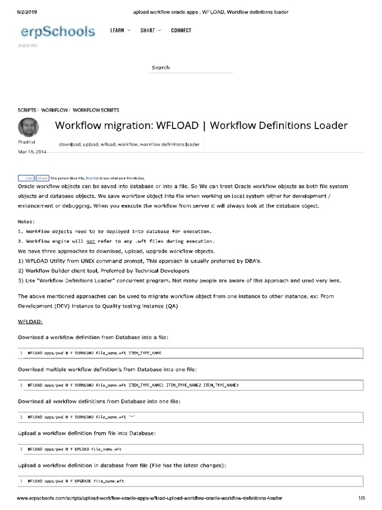 Upload Workflow Oracle Apps, WFLOAD, Workflow Definitions Loader | PDF